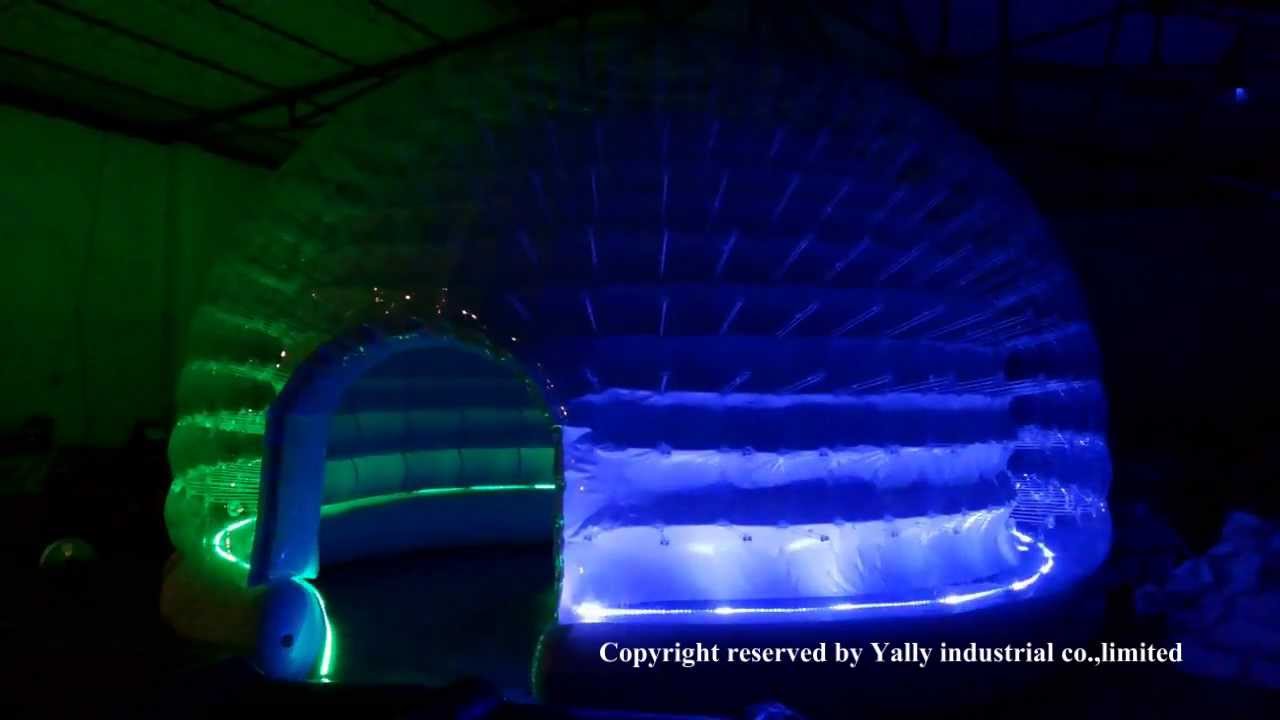 Clear inflatable igloo dome with colorful lights - YouTube