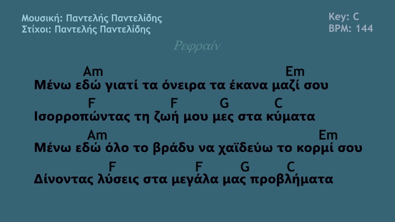 Τα σχοινιά σου - Παντελής Παντελίδης || CHORD LYRICS VIDEO || Στίχοι ...