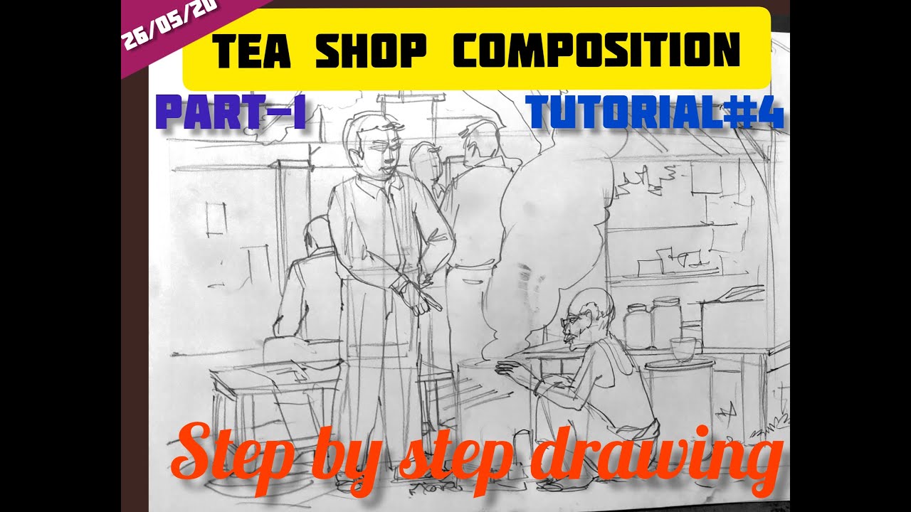 Tea stall composition/ watercolour step by step drawing tutorial#4 ...