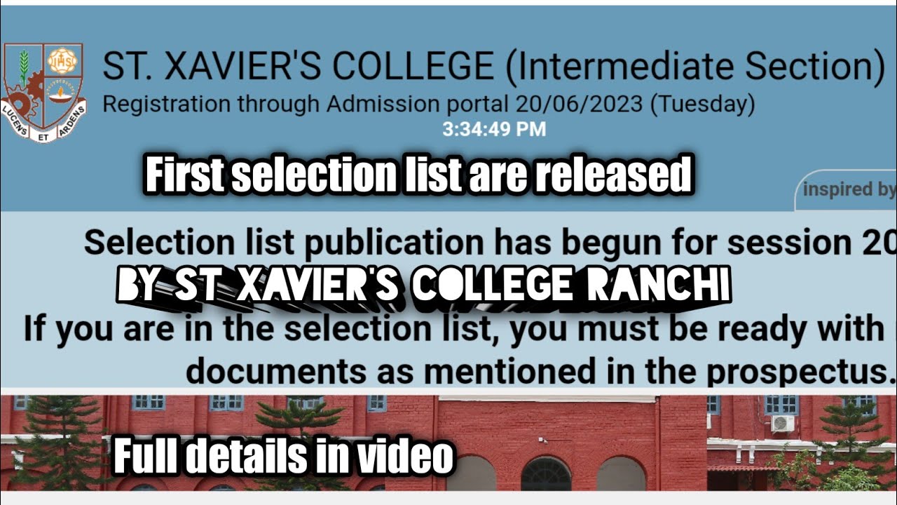 St Xavier's college Ranchi first selection list out| intermediate 1st ...