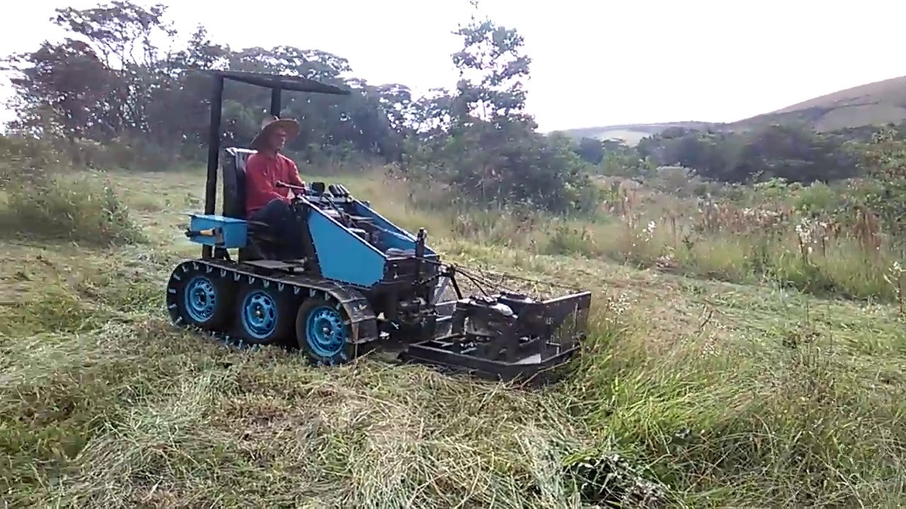 MINI TRATOR DE ESTEIRA FEITO EM CASA (TRABALHANDO COM ROÇADEIRA) 2 ...