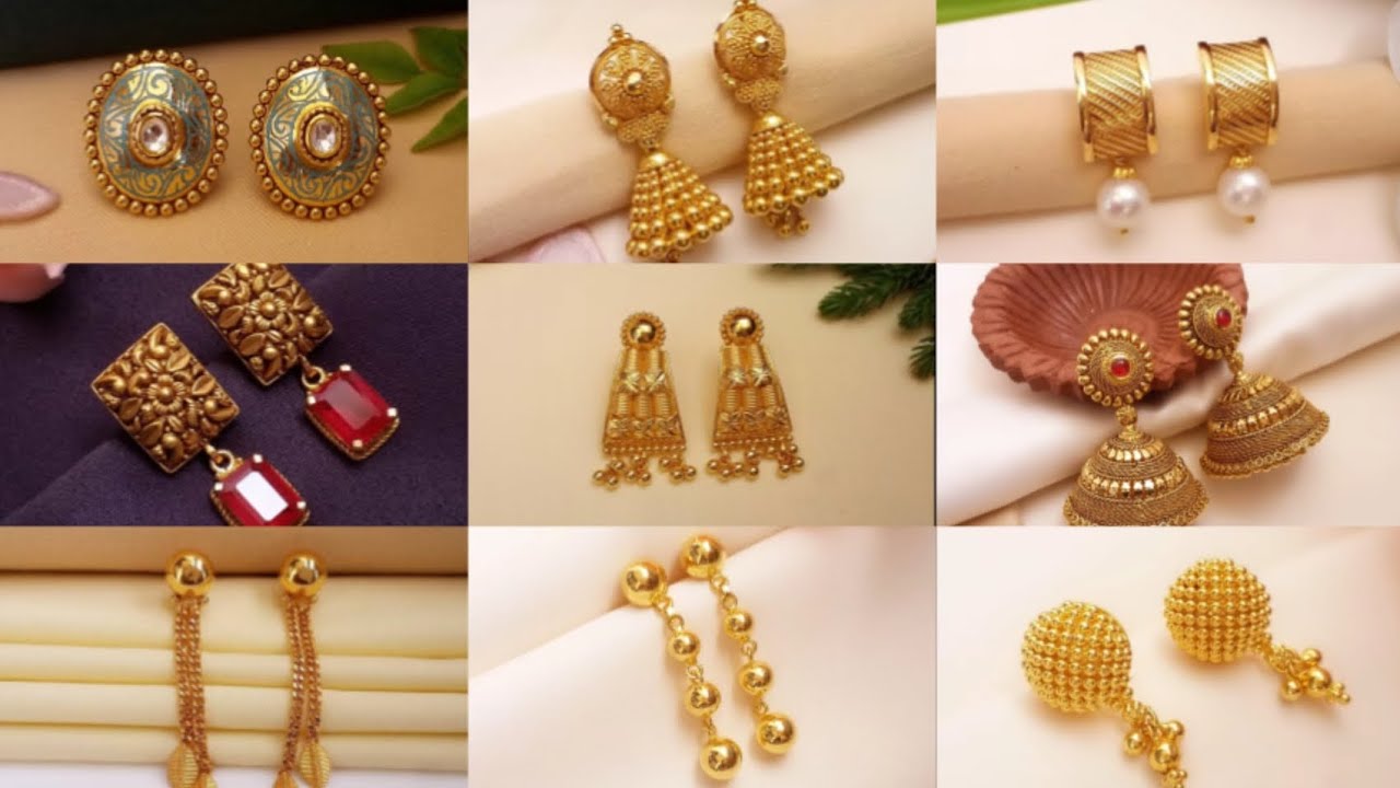 Regular use gold earrings.lightweight jewellery collection - YouTube