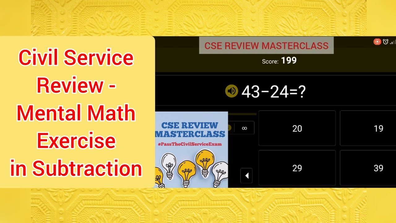 Civil Service Review - Mental Math Exercise in Subtraction (You should ...