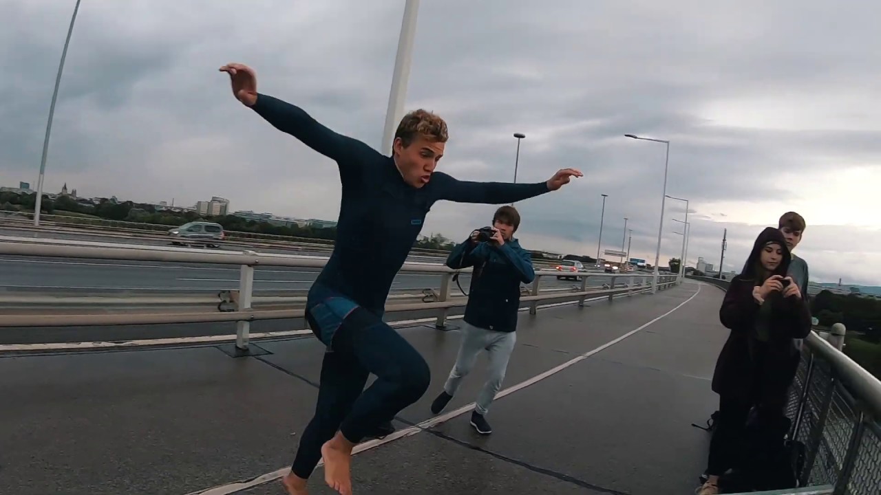 20 meter bridge with trampoline - YouTube