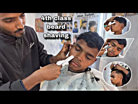 4th class school boy beard shaving straight razor and long haircut ...