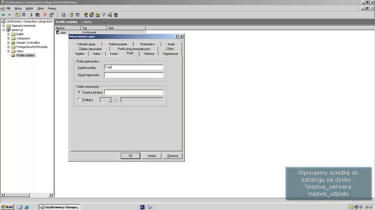 Tworzenie progilu mobilnego Windows Serwer 2003 R2 - YouTube
