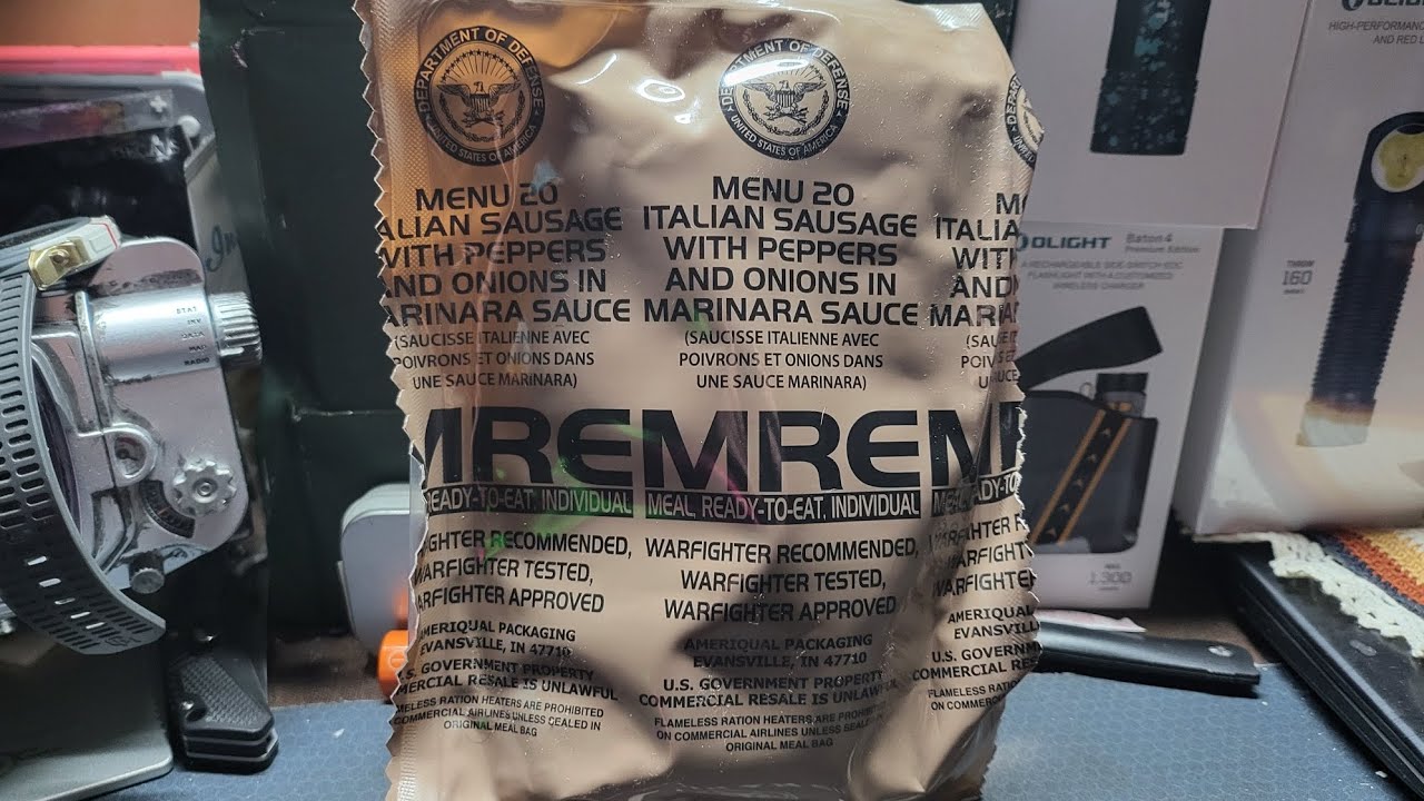U.S MRE MENU 20 ITALIAN SAUSAGE WITH PEPPERS AND ONIONS IN MARINARA ...