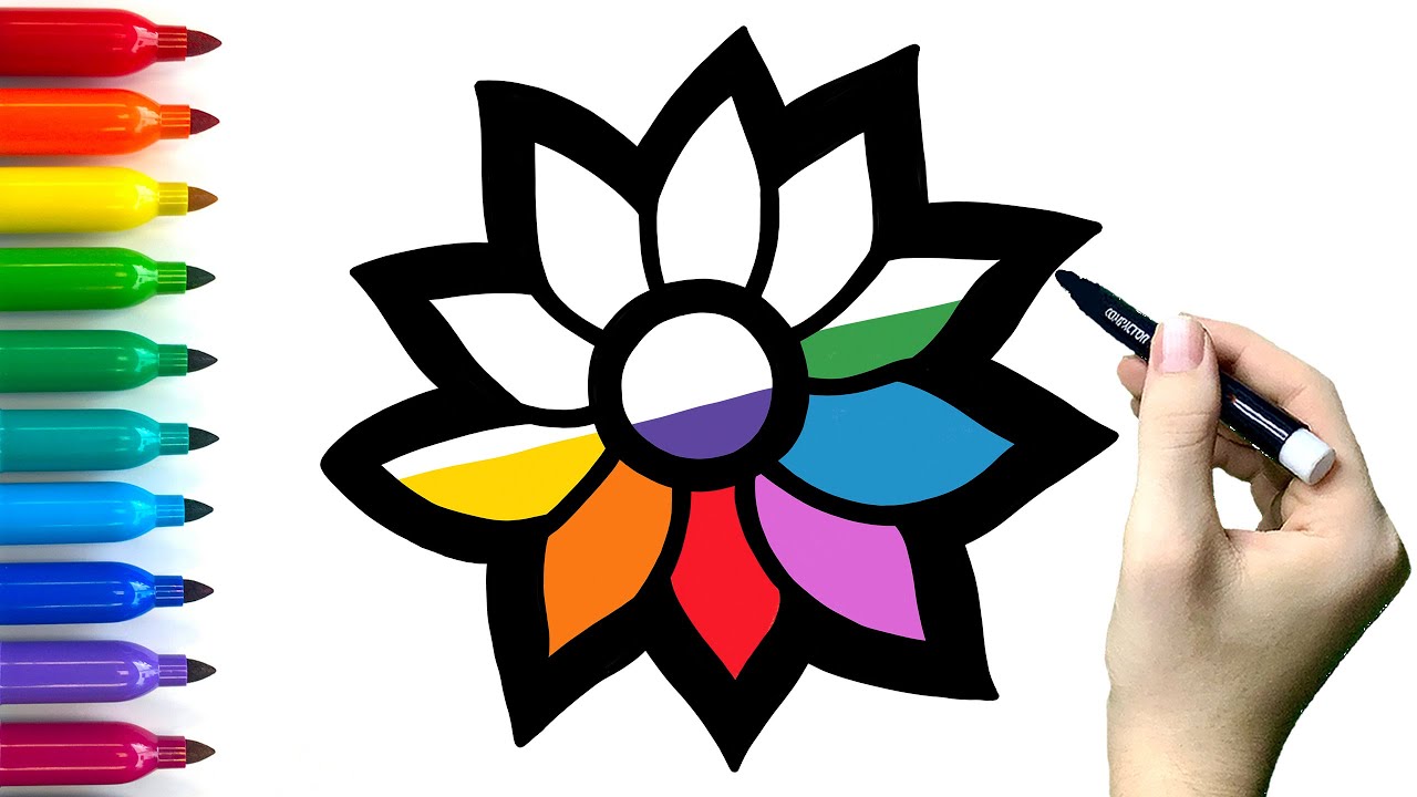How To Draw A Flower #4 | Easy Drawing, Rainbow Painting & Coloring for ...