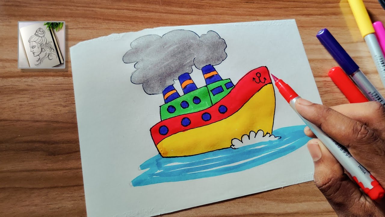 Easy Ship Drawing Tutorial 🚢 | Step by Step with Colors - YouTube