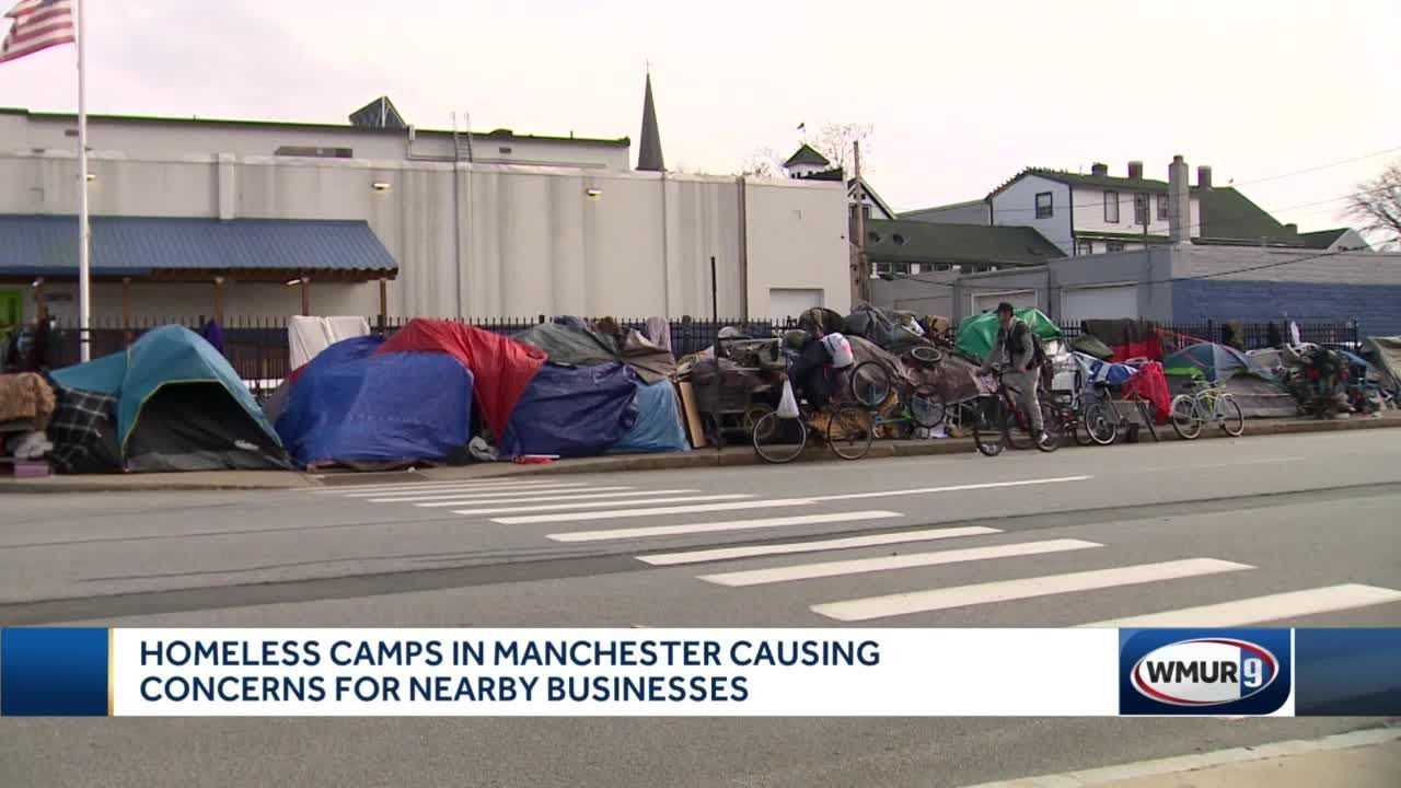 Homeless camp in Manchester causes concerns for nearby day care - YouTube