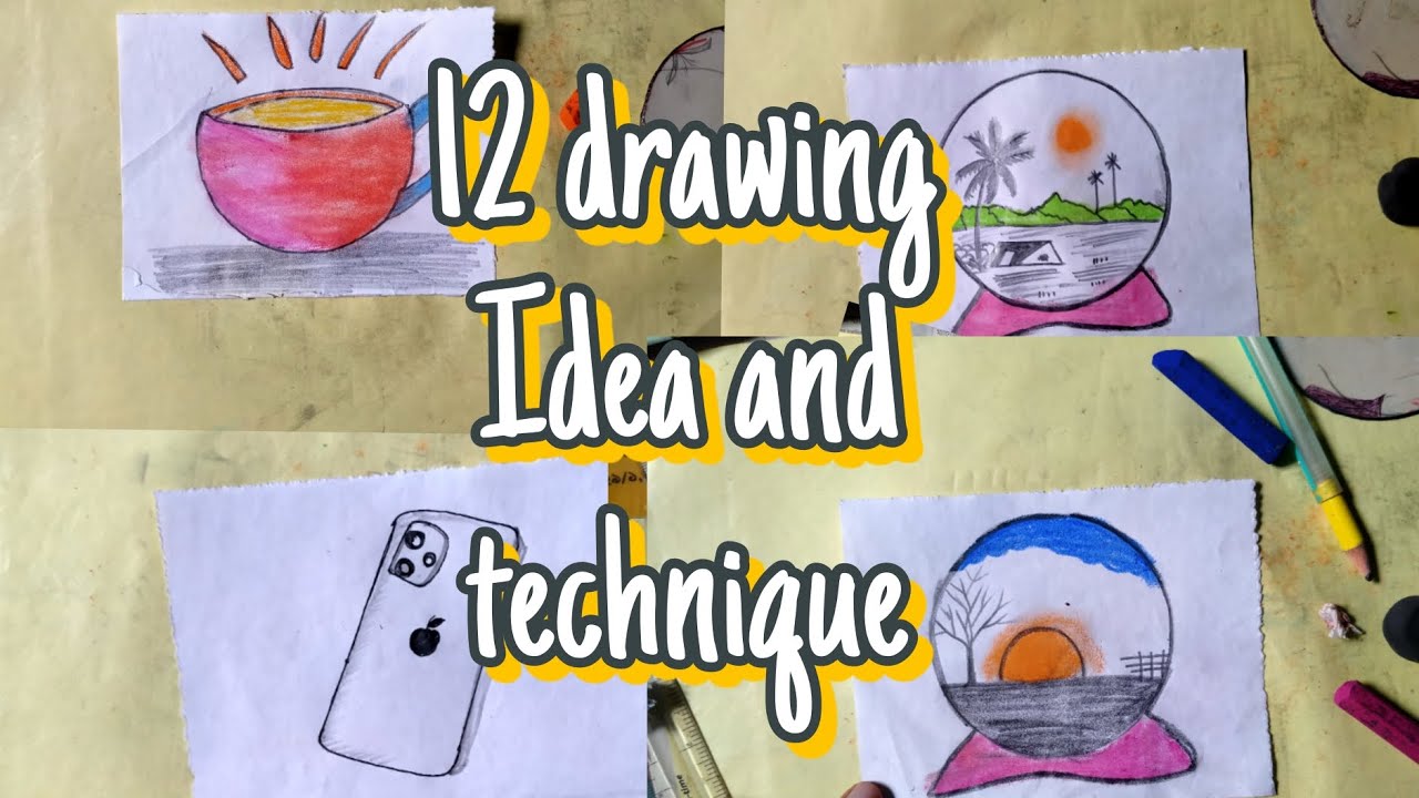 12 drawing Idea and technique.Easy painting tricks and technique ...