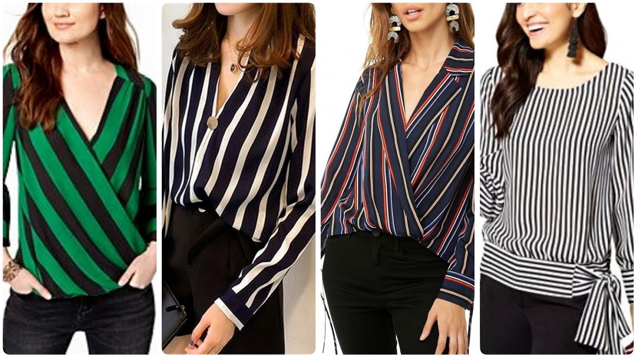Most trending graceful strips lines print top shirts blouses designs ...