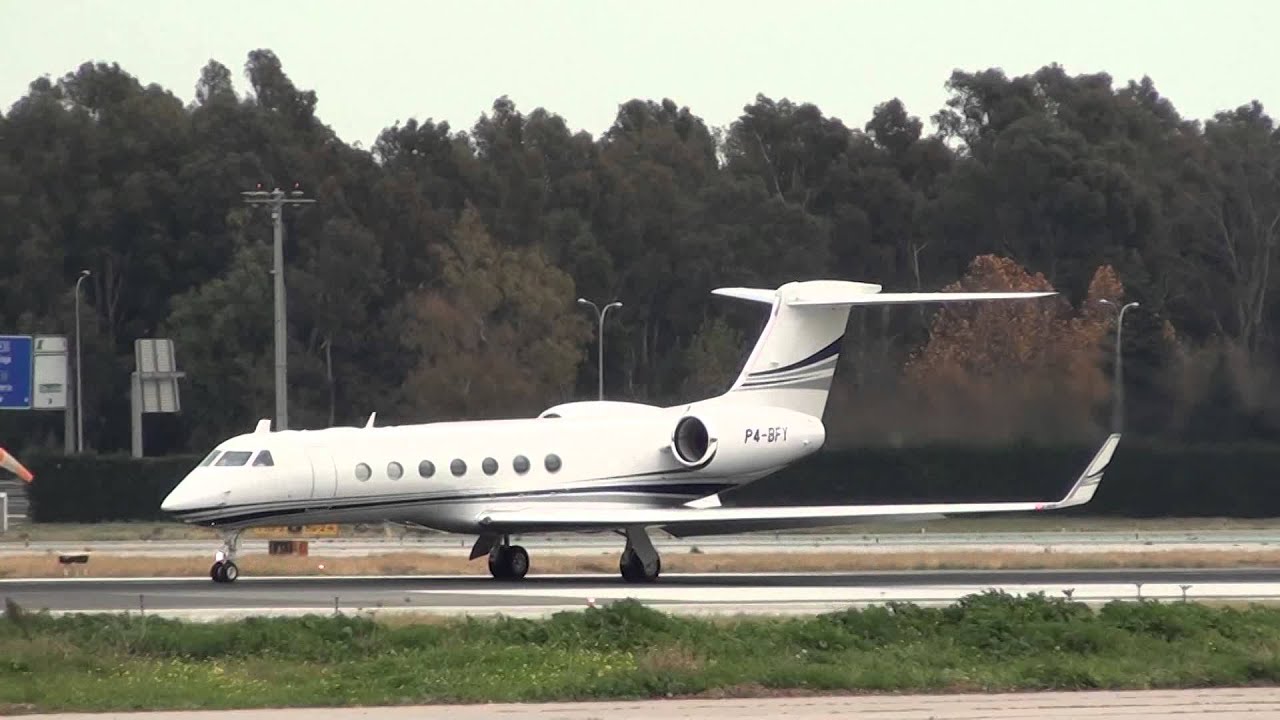 Private Gulfstream Aerospace GV SP G550 P4-BFY Take Off Malaga LEMG ...