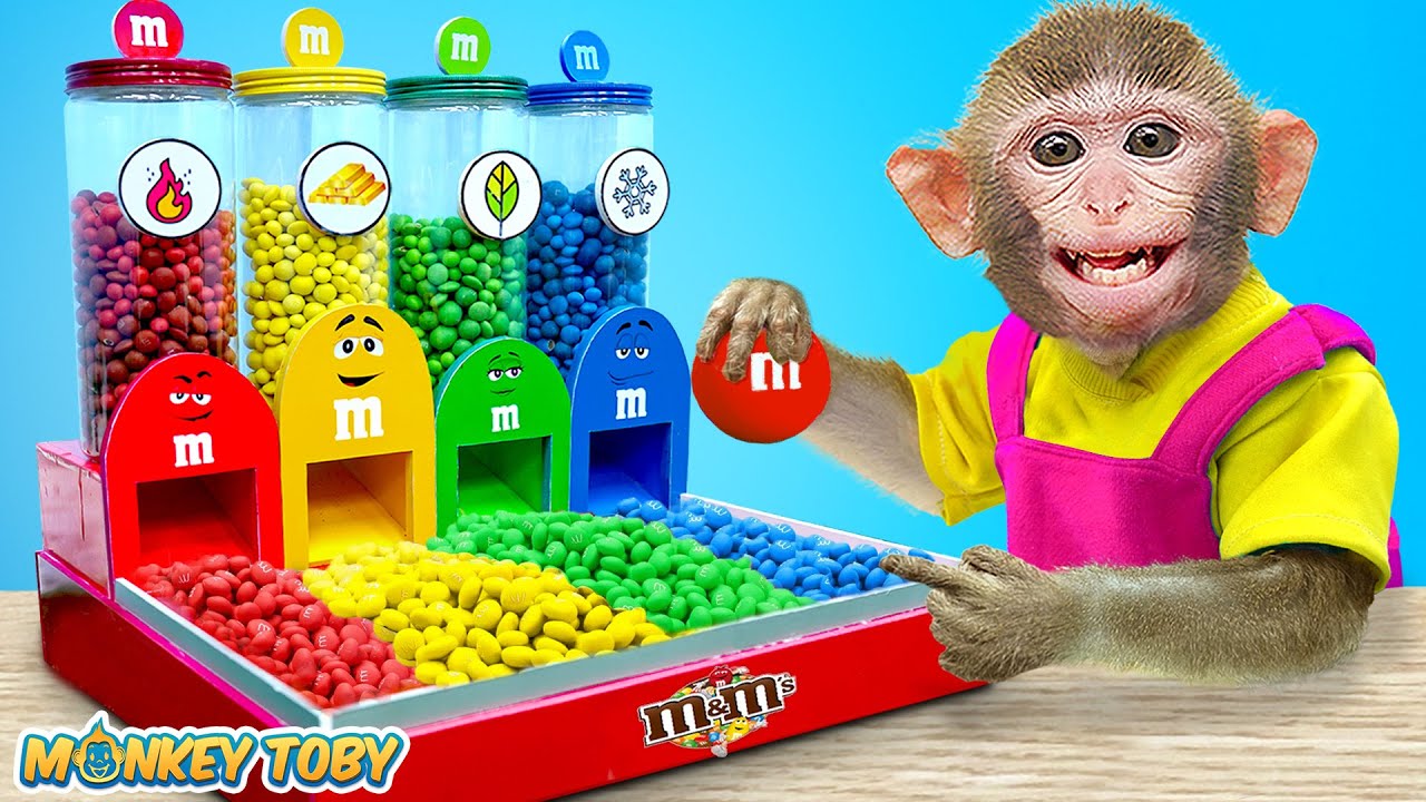 Monkey Toby have fun with Four Colors M&M Candy Dispenser | MONKEY TOBY ...