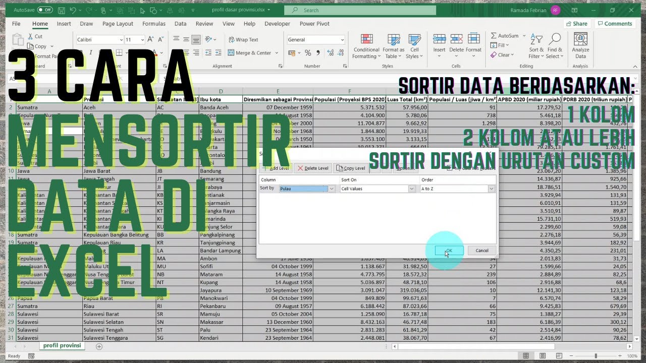 CARA SORTIR DI EXCEL (CARA YANG SERING DIGUNAKAN) - YouTube