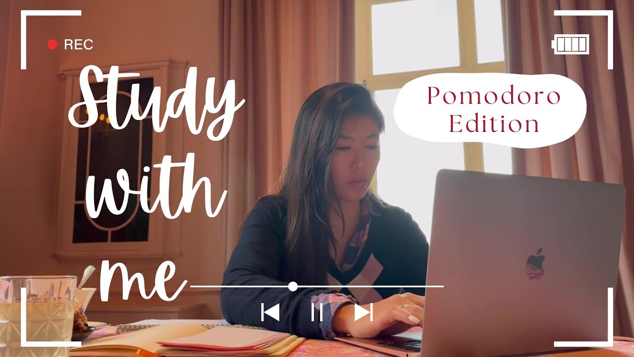 Study with me for 2 Hours|Pomodoro method 50-10|Rain background noise and alarm-Productive exam ...