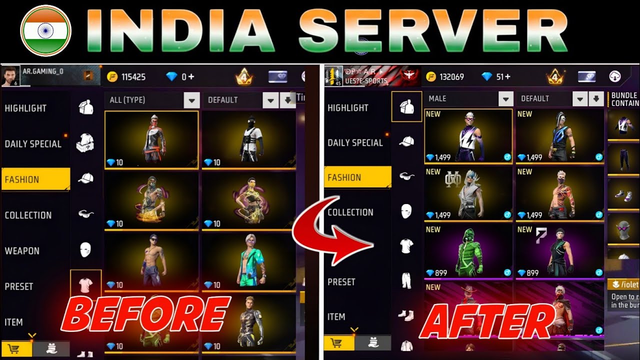 FREE FIRE INDIA SERVER BEFORE AND AFTER 😱 FREE FIRE BEST SERVER ...