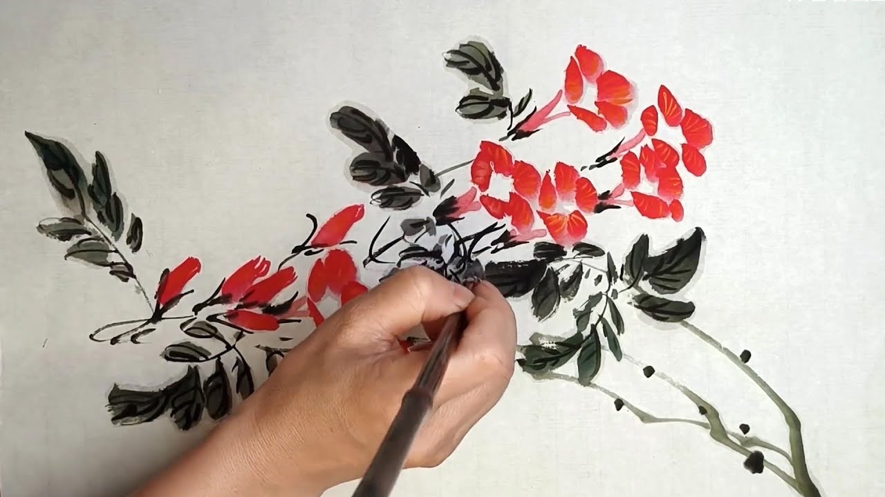 Traditional Chinese Painting of Trumpet vine - YouTube