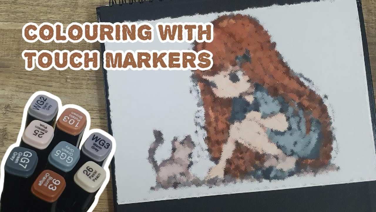 Cute Art Colouring Session: Cute Girl Playing with Cat 🐱 - Coloured ...