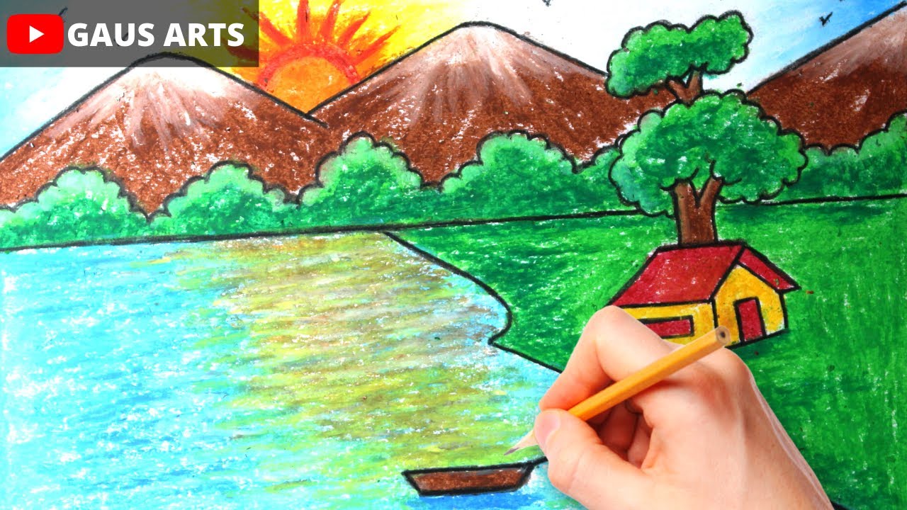 Drawing Simple SeaSide House Scenary [Step by Step with OIL PASTELS ...