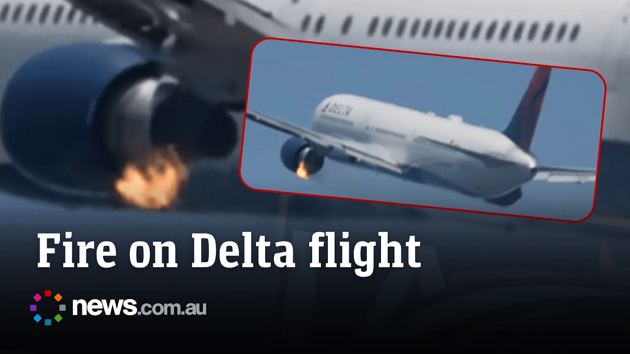 Delta flight emergency lands after engine fire - YouTube