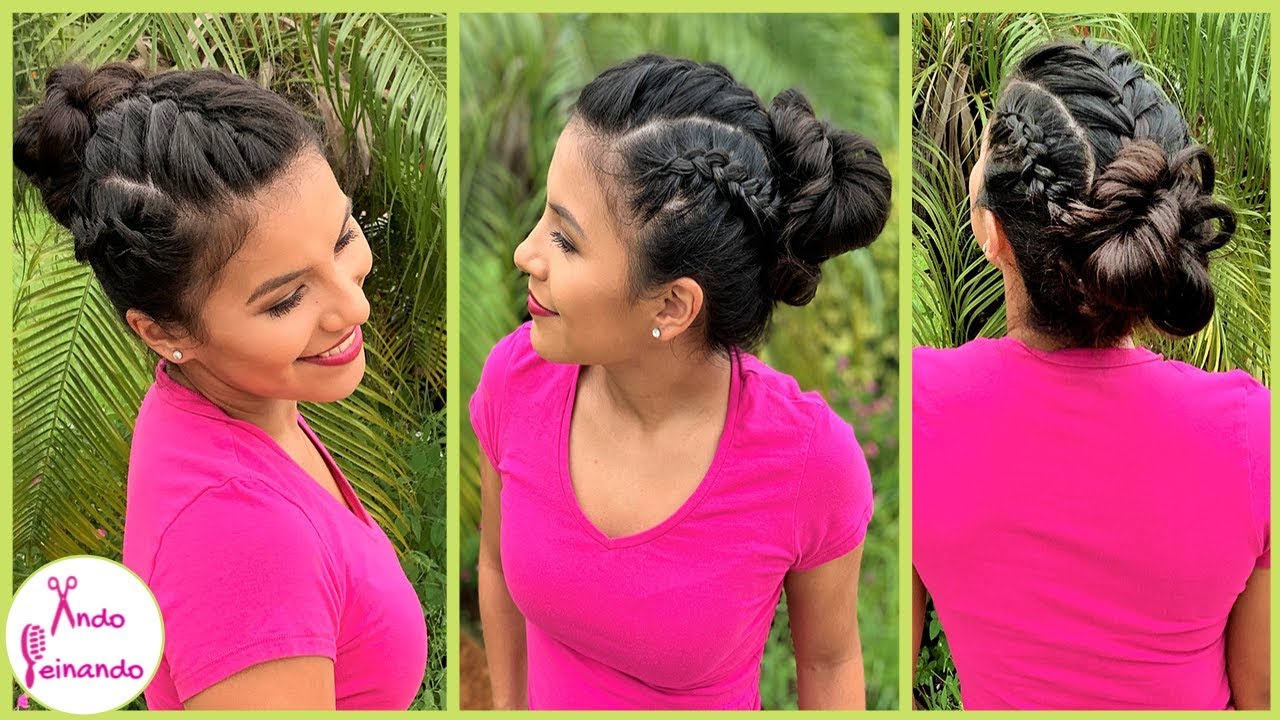 Peinado Recogido Con Trenzas Cabello Largo | Peinados Con Chongo - YouTube