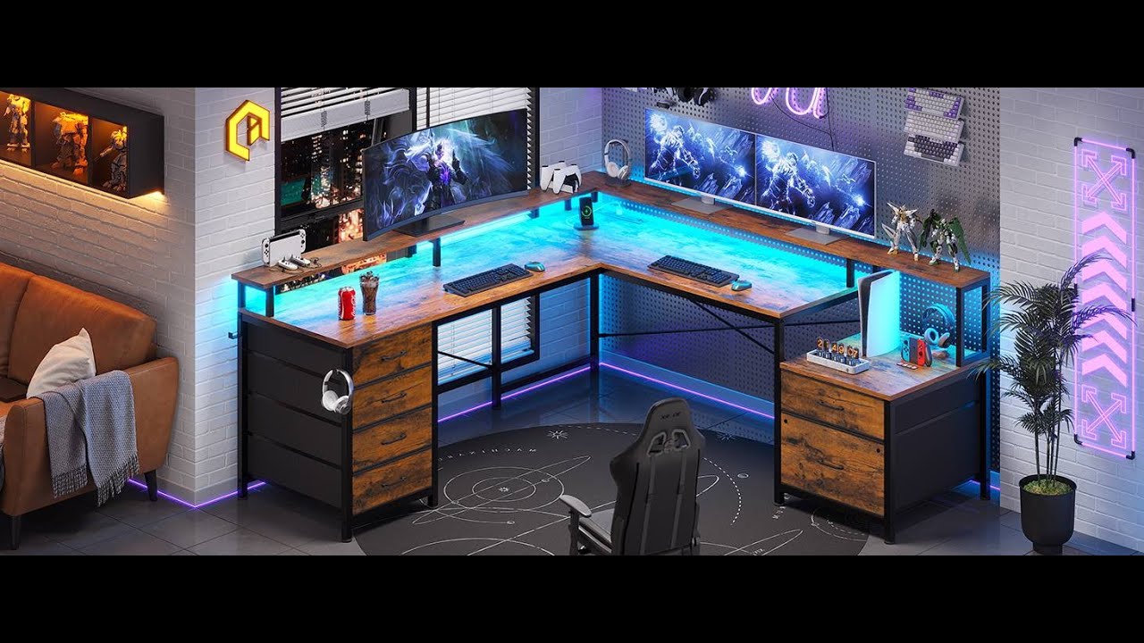SEDETA 108 Inch L Shaped Gaming Desk Two Person Desk with File Drawer ...