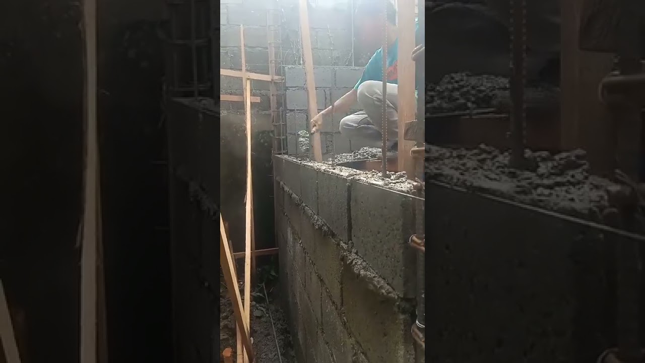 Filing Hollow block #filing #hollowblock #putting #cement #construction ...