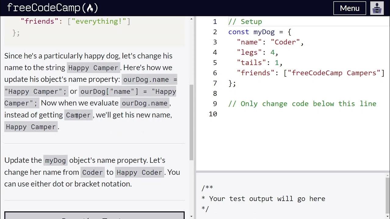 Updating Object Properties - freeCodeCamp | Video 87 | Basic JavaScript - YouTube
