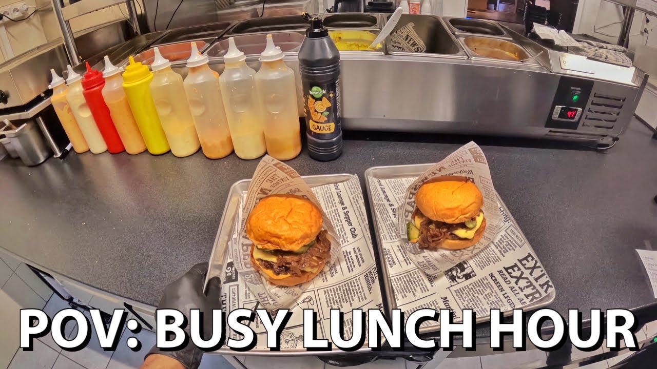 POV: BUSY LUNCH RUSH 🍔🍟| ONE HOUR OF LUNCH RUSH | Making Cheese Burgers and fries 🍔🍟 - YouTube