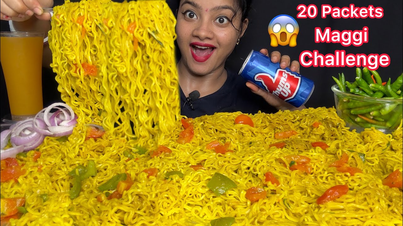 OMG..😱 20 PACKETS OF MAGGIE CHALLENGE WITH LOTS OF CHILLIES 🌶️🌶️ BIG ...