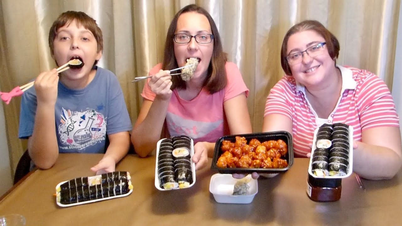 Korean Popcorn Chicken And Kimbap | Gay Family Mukbang (먹방) - Eating ...