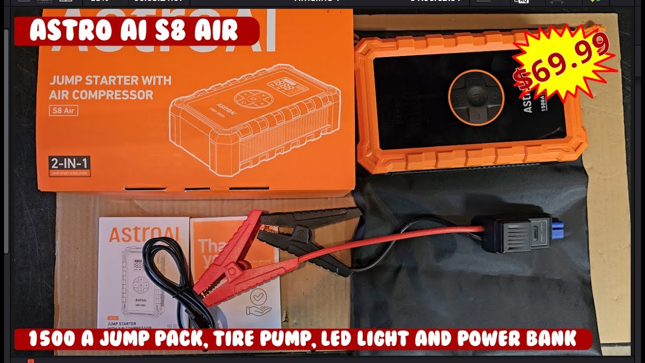 AstroAI S8 Air Jump Starter with Air Compressor, 1500A Peak Car Battery ...