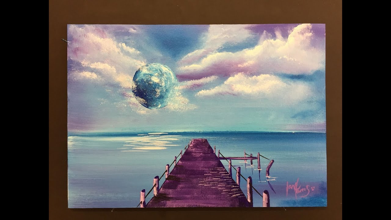 #201 How to paint a Moonlit Jetty "beginners" - YouTube