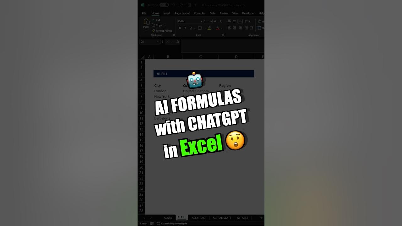 Chat GPT in Excel with New AI Functions! #exceltips - YouTube