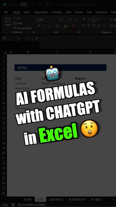 Chat GPT in Excel with New AI Functions! #exceltips - YouTube
