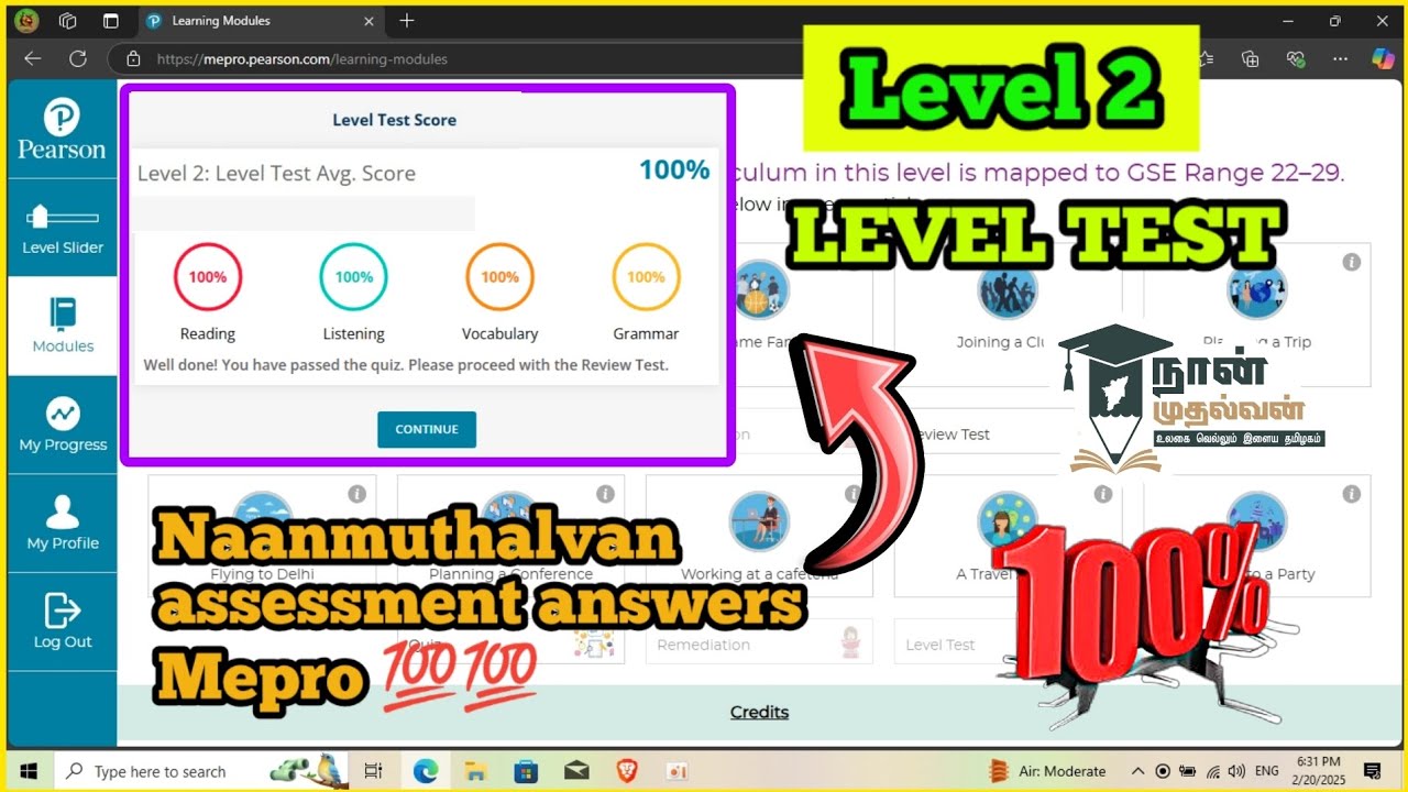 Level 2 ( Level test💯) Mepro 1st Year Naanmuthalvan Assessment Answers💯 ...