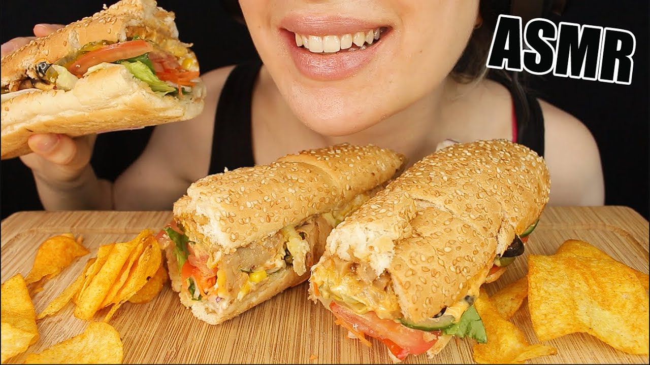 ASMR SUBWAY CHICKEN TERIYAKI SUB SANDWICH FAST FOOD MUKBANG EATING ...