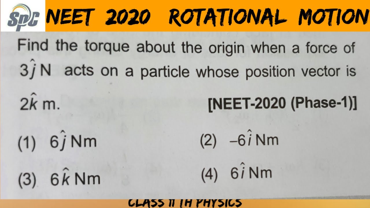 Find the torque about the origin when a force of 3 j cap N acts on a ...