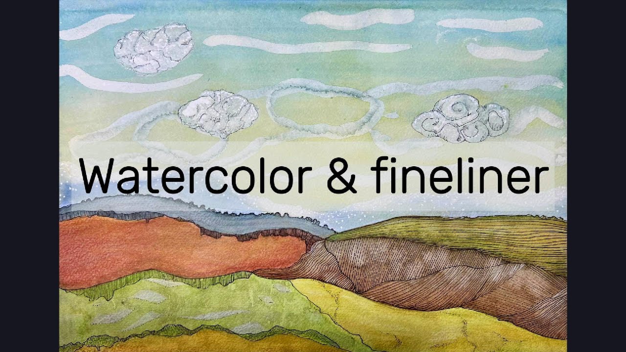 Watercolor and fineliner painting | Abstract landscape | Create with me ...