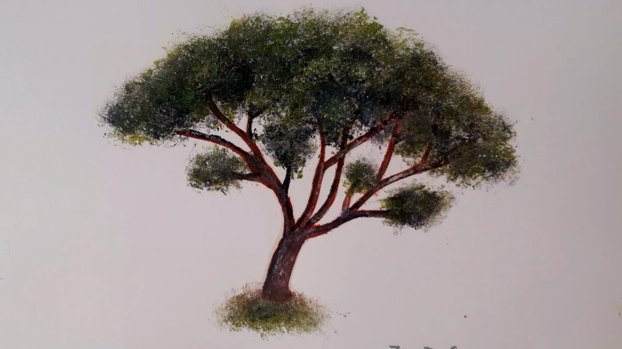 pintura al oleo de un árbol con trozos de papel | oil painting of a ...