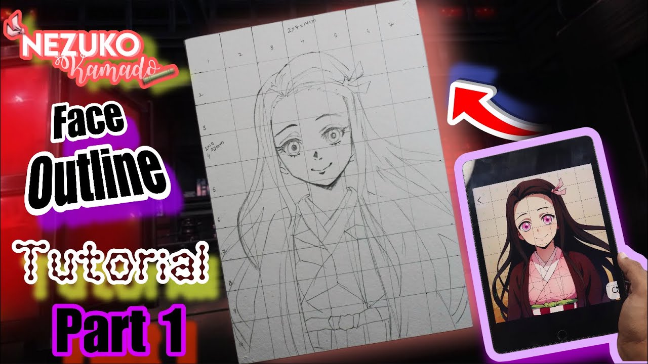 How to draw nezuko face outline step by step tutorial for beginners ...