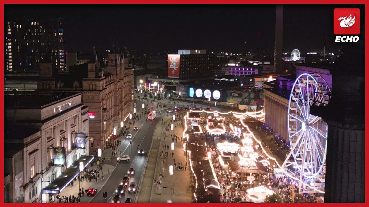 Drone footage shows Liverpool's Christmas lights in all their festive ...