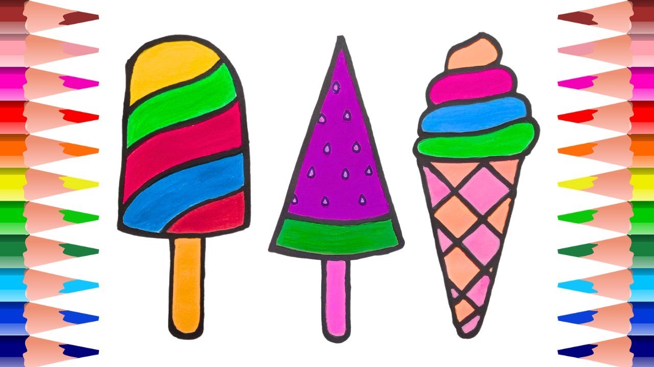 How To Draw Ice Cream Drawing & Coloring Tutorial for Kids | Step-by ...