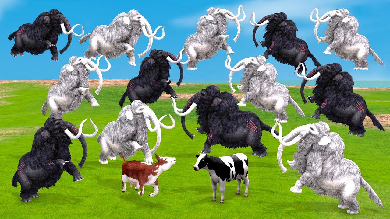 10 Zombie Black Mammoth vs White Mammoths Saved Cow Cartoon, Buffalos ...