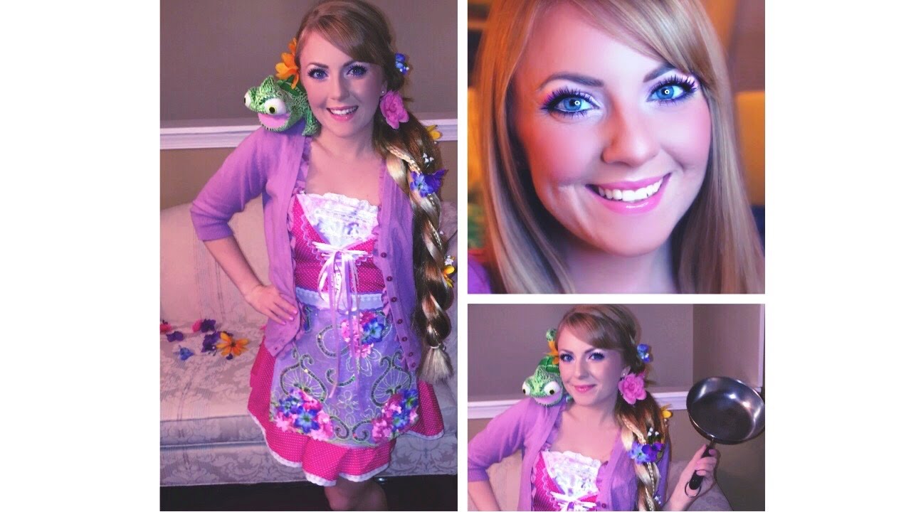 Tangled Rapunzel Halloween Makeup, Hair & Costume! - YouTube