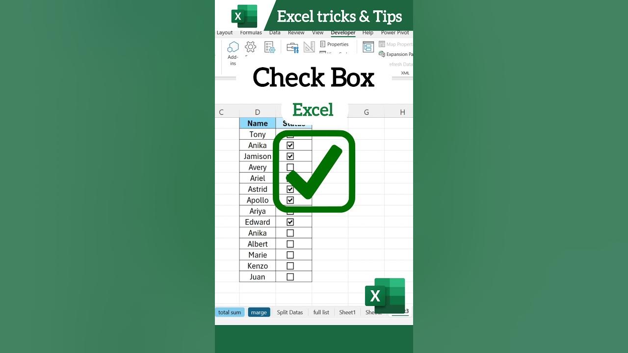 Check Box in Excel#Excel tricks#excel tips#Excel shortcuts Keys#Excel formulas - YouTube