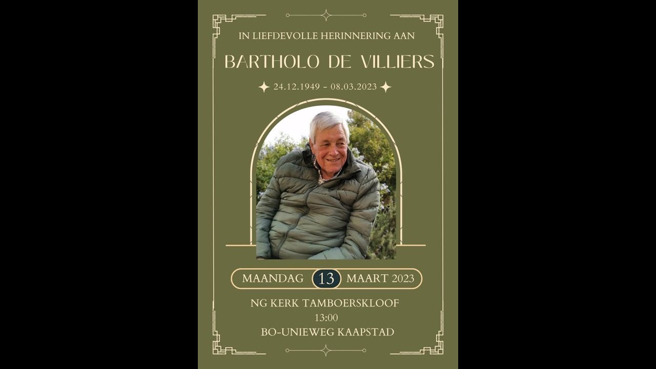 Roudiens van Bartholo de Villiers op Maandag, 13 Maart 2023 om 13:00 in ...