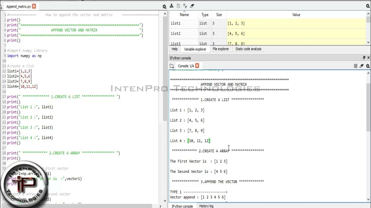 How To Append Matrix and Vectors in PYTHON | IntenPro Technologies - YouTube