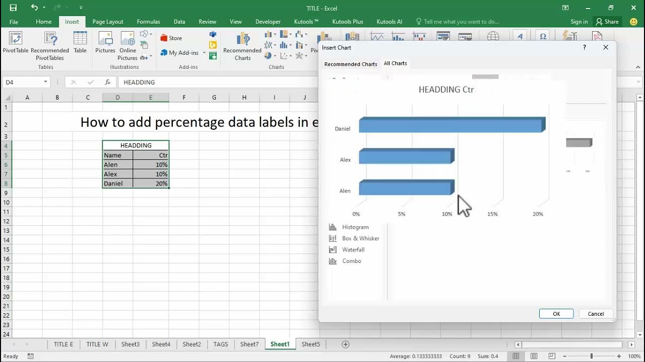 How to add percentage data labels in excel bar chart - YouTube